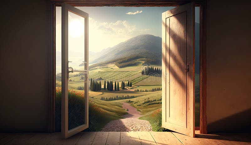 Open Door To the World of Dreams Stock Illustration - Illustration of outdoor, mediaeval: 285066804