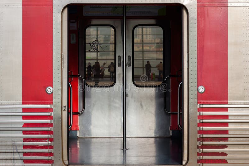 Open Door of a Train Compartment Stock Image - Image of wagon, public ...
