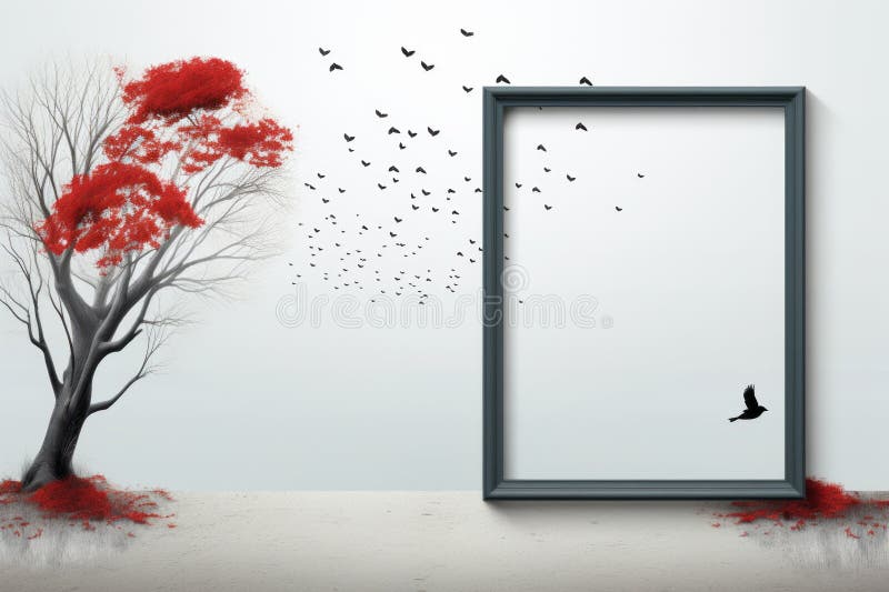 An Open Door with a Tree and Birds Flying Out of it Stock Illustration ...