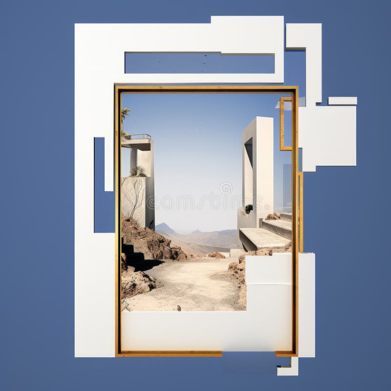 An Open Door with a View of a Desert Landscape Stock Illustration ...