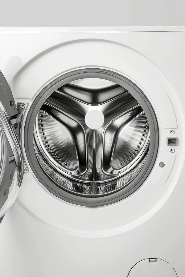 Open Door of Washing Machine with Empty Stainless Steel Drum. Front ...
