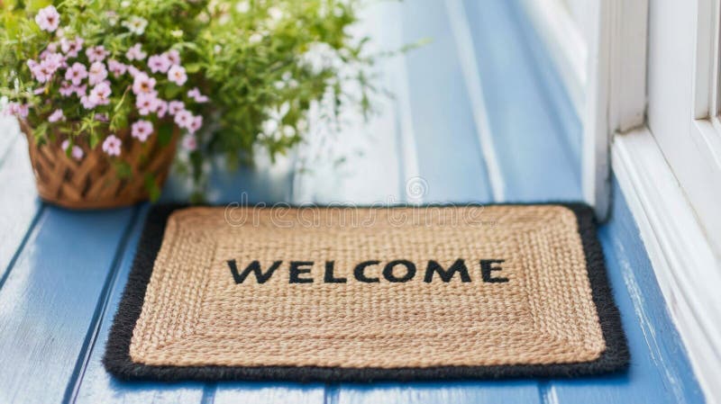 Open Door with Welcome Doormat, Warm and Inviting Home Entryway Stock ...