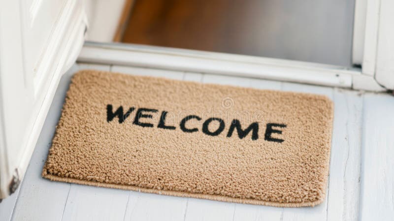 Open Door with Welcome Doormat, Warm and Inviting Home Entryway Stock ...