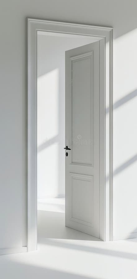 An Open Door in a White Room Stock Image - Image of handle, wall: 313691149