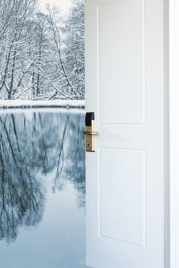 Open Door and a Winter Forest Stock Photo - Image of beautiful, access ...