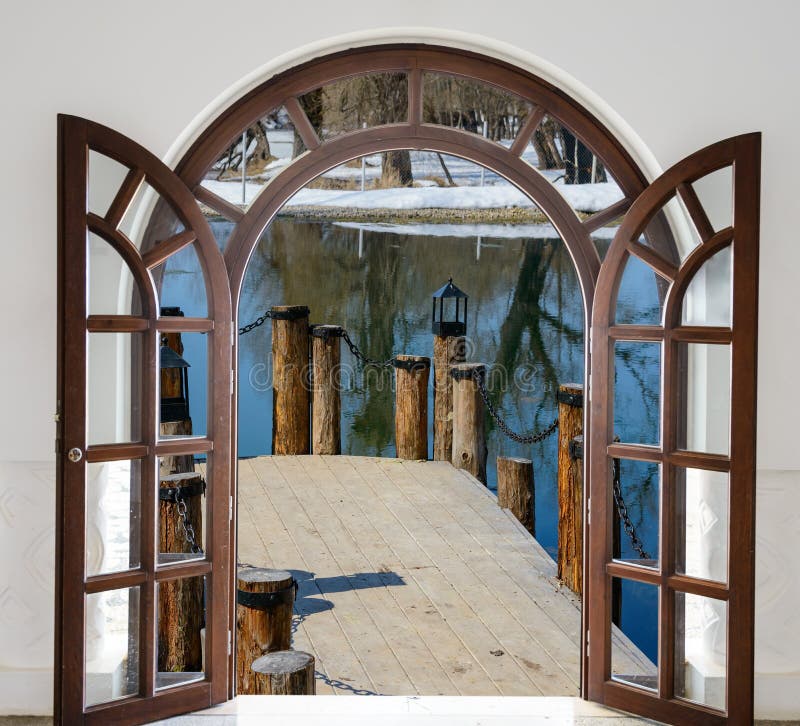 Open Door and a Winter Forest Stock Image - Image of interior, handle ...