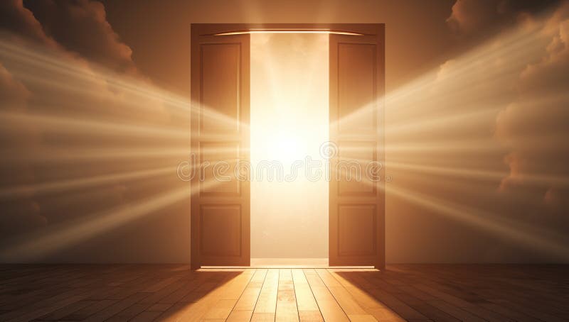 Open Doors with Bright Light Emanating from the Doorway Stock ...