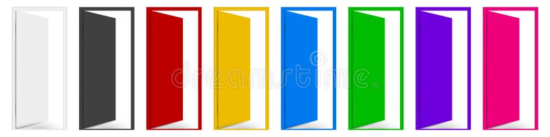 Open Doors of Different Colors. Vector Set Stock Illustration ...