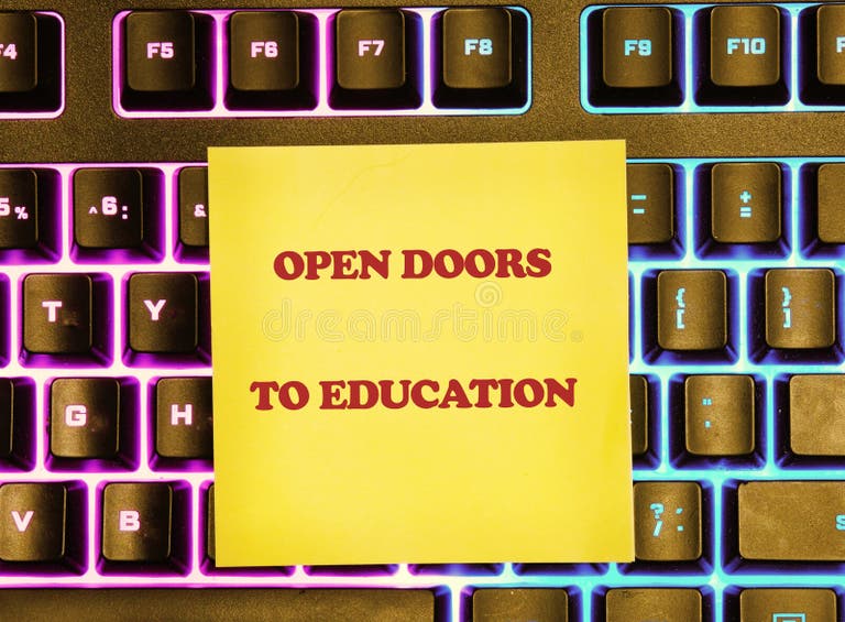 Open Doors To Education with a Bright Message on a Keyboard during a Learning Session Stock ...