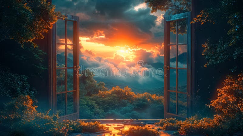 Open Doors To Enter into Beautiful, Ideal World, Surreal Fantasy ...