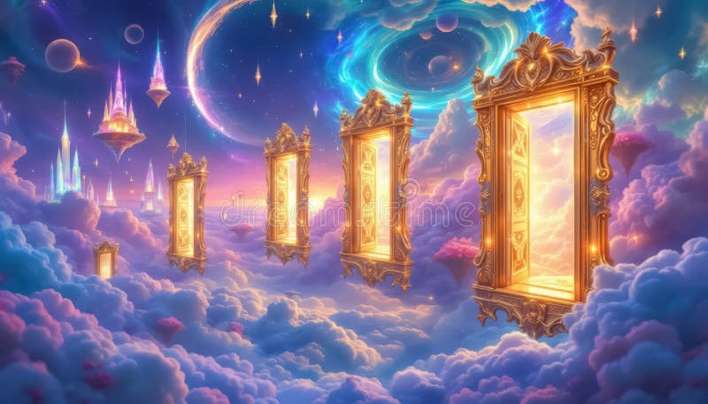 Open Doors To Enter into Beautiful, Ideal World, Surreal Fantasy ...
