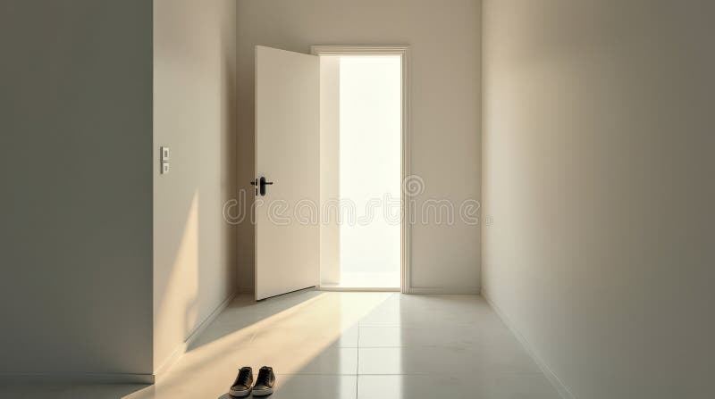 Open Doorway with Soft Sunlight in Minimalist Room Interior Design ...
