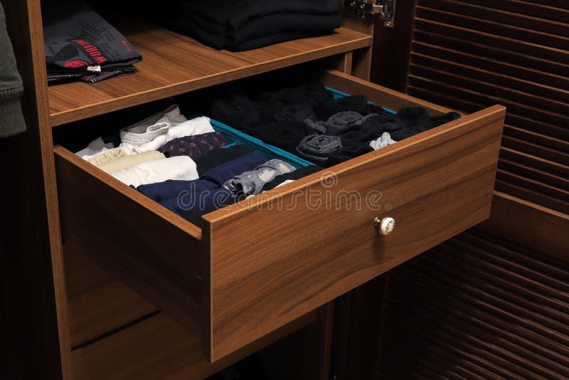 Open Drawer with Clothes in Closet Stock Photo - Image of organized ...