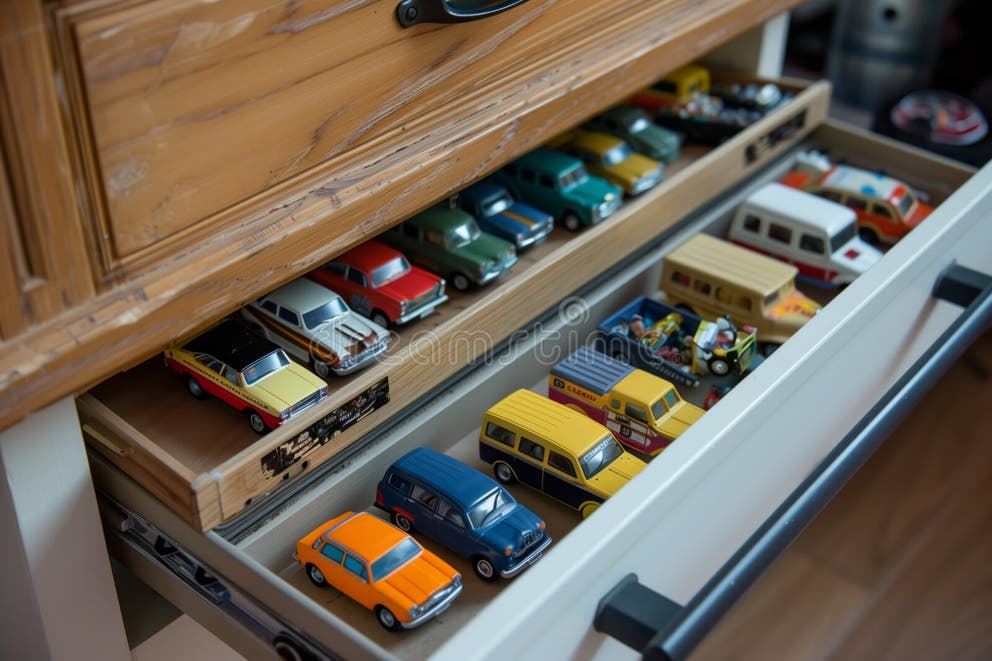 Open Drawer Filled with Assorted Matchbox Vehicles Stock Image - Image ...