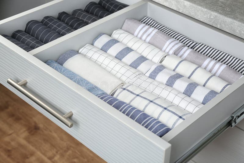 Drawer with Folded Towels. Order in Kitchen Stock Image - Image of ...