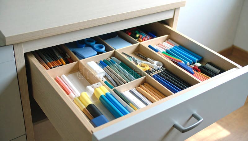 Open Drawer with Neatly Arranged School Tools. Back To School Concept. Generated Image Stock ...