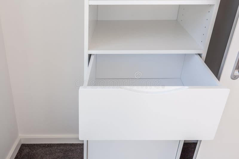Open Drawer in White Cupboard. Stock Image - Image of simple, open ...