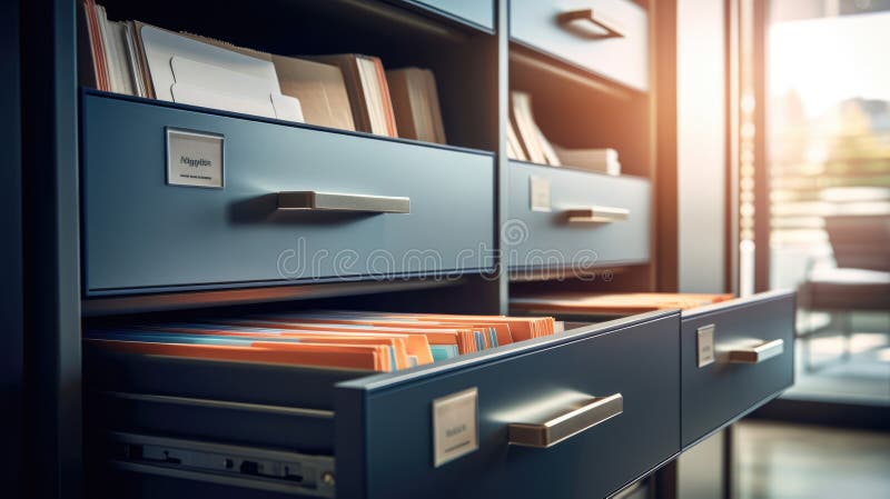 Open Drawers Revealing Neatly Organized Office File Folders and Pages ... Open Drawers Revealing Neatly Organized Office File Folders and Pages ...