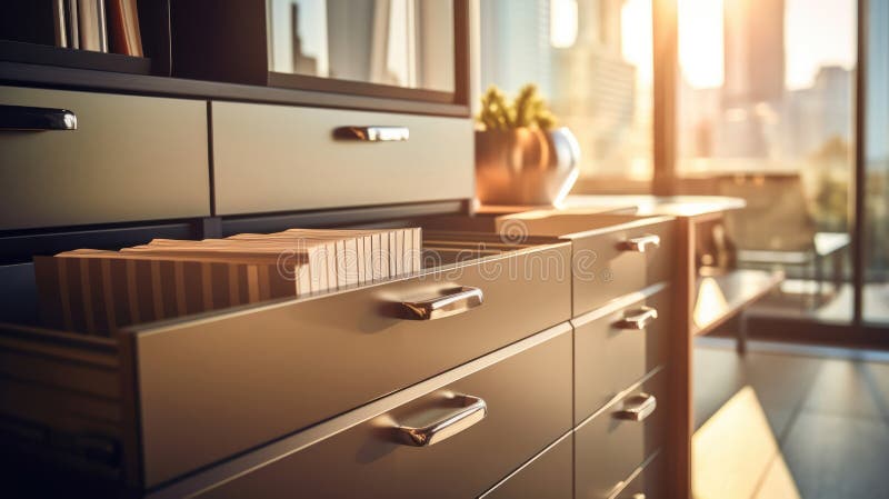 Open Drawers Revealing Neatly Organized Office File Folders and Pages ... Open Drawers Revealing Neatly Organized Office File Folders and Pages ...