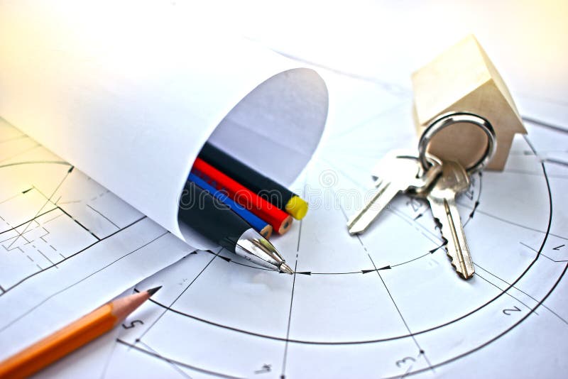 Open Drawings with a Pencil. Engineering and Design Stock Photo - Image ...