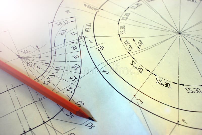 Open Drawings with a Pencil. Engineering and Design Stock Image - Image ...