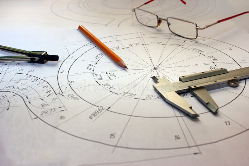 Open Drawings with a Pencil. Engineering and Design Stock Image - Image ...