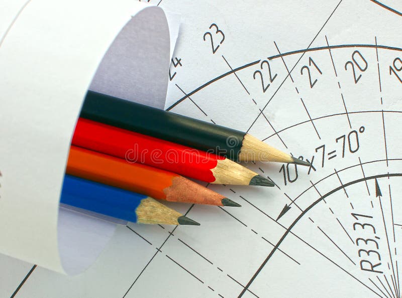 Open Drawings with a Pencil. Engineering and Design Stock Photo - Image ...