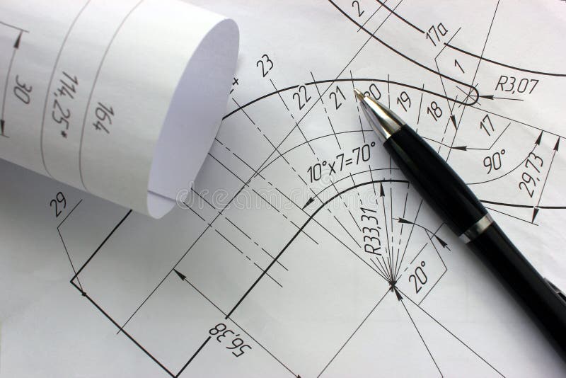 Open Drawings with a Pencil. Engineering and Design Stock Photo - Image ...