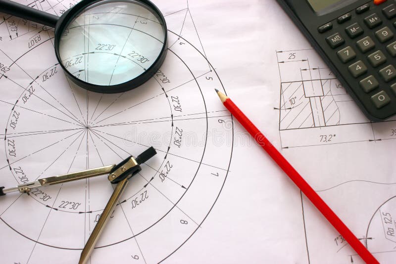 Open Drawings with a Pencil. Engineering and Design Stock Photo - Image ...