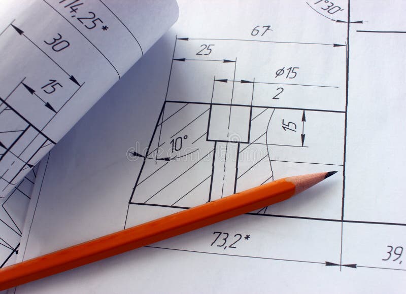 Open Drawings with a Pencil. Engineering and Design Stock Image - Image ...