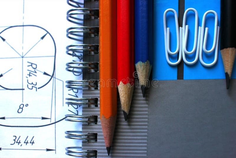 Open Drawings with a Pencil. Engineering and Design Stock Image - Image ...