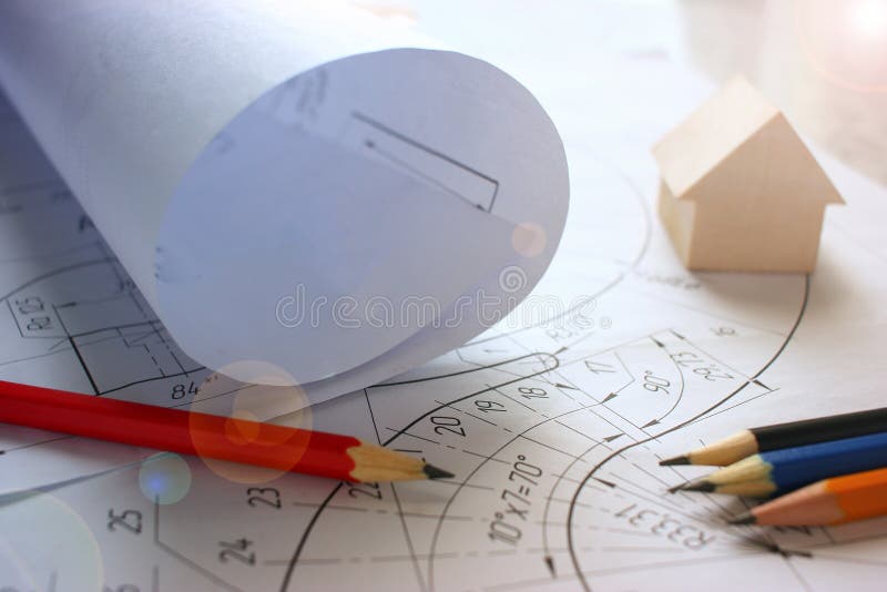 Open Drawings with a Pencil. Engineering and Design Stock Image - Image ...