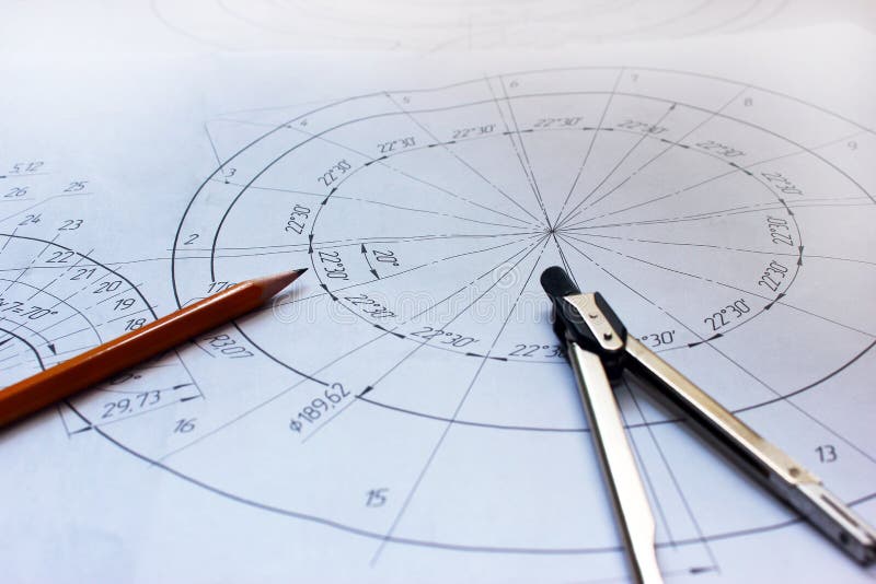 Open Drawings with a Pencil. Engineering and Design Stock Photo - Image ...