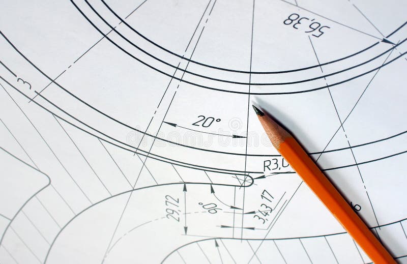 Open Drawings with a Pencil. Engineering and Design Stock Photo - Image ...