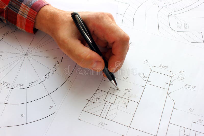 Open the Drawings with a Pencil. Engineering and Design Stock Image ...
