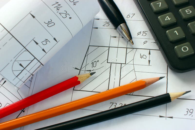 Open Drawings with a Pencil. Engineering and Design Stock Photo - Image ...