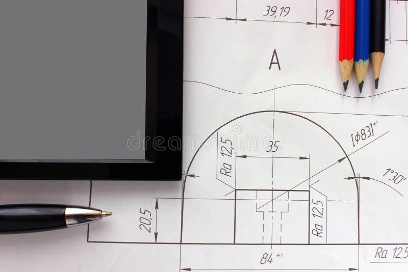 Open Drawings with a Pencil. Engineering and Design Stock Photo - Image ...