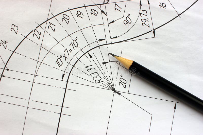 Open Drawings with a Pencil. Engineering and Design Stock Image - Image ...