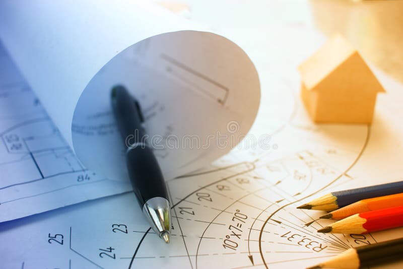 Open Drawings with a Pencil. Engineering and Design Stock Photo - Image ...