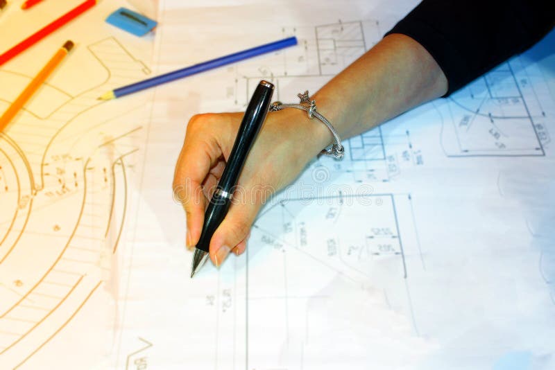 Open Drawings with a Pencil. Engineering and Design Stock Photo - Image ...