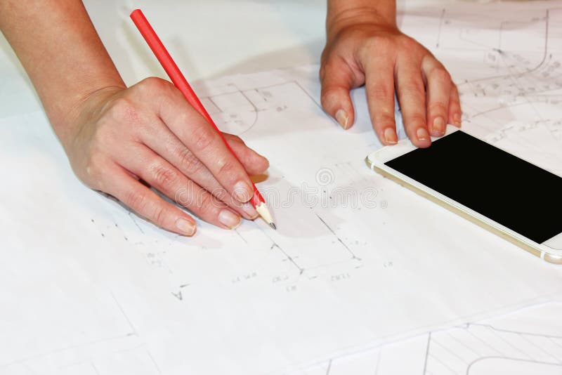 Open Drawings with a Pencil. Engineering and Design Stock Photo - Image ...
