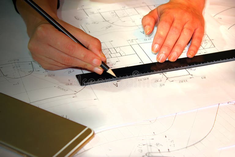 Open Drawings with a Pencil. Stock Photo - Image of engineering, pencil ...