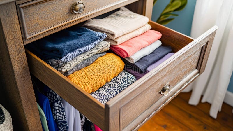 Open Dresser Drawer with Neatly Folded Clothes Inside, Home Space ...