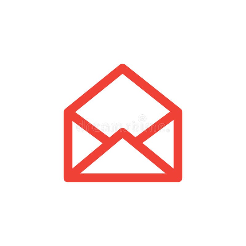 Open E-mail Line Red Icon on White Background. Red Flat Style Vector ...