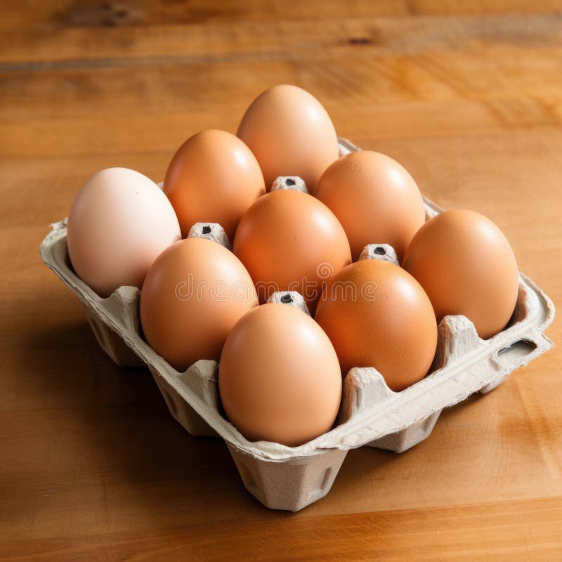 Open Egg Box Isolated on Wooden Table Background. Ai Generated Stock ...