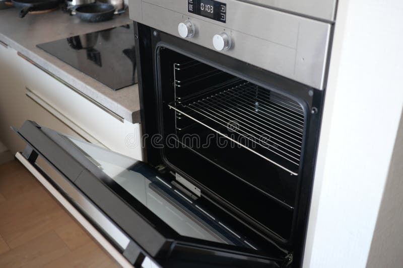 Open electric oven at home stock photo. Image of prepare - 274533602