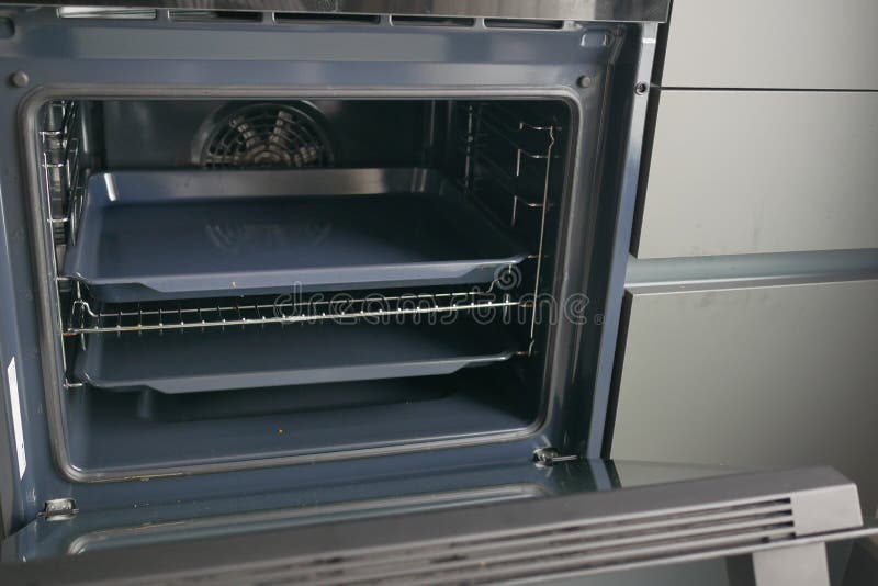 Open electric oven at home stock photo. Image of facility - 286358760