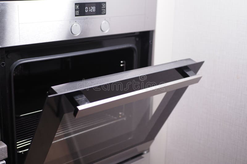 Open electric oven at home stock photo. Image of racks - 322966972