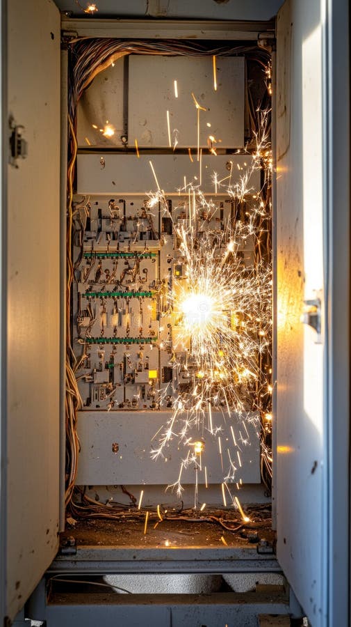 Electrical Cabinet Exploding with Sparks and Fire Causing Damage Stock ...