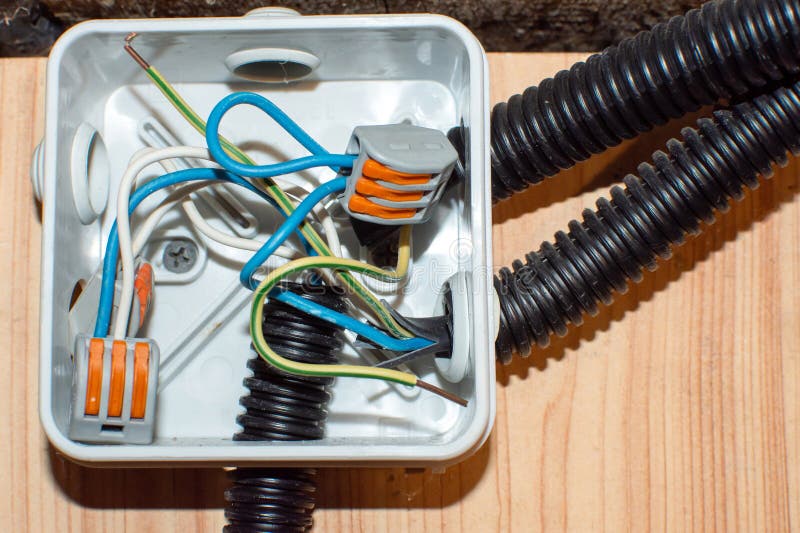 Open Electrical Distribution Box with Connected Wires Stock Photo ...